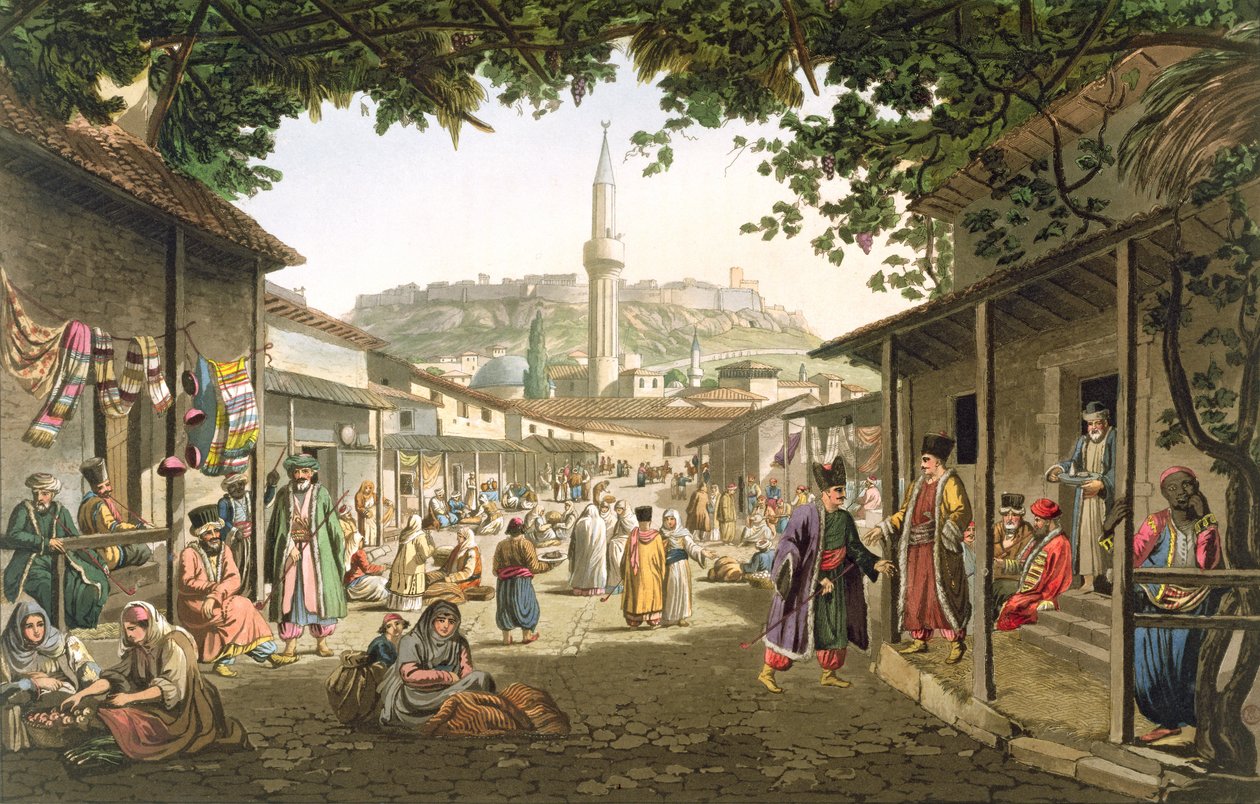 A Bazaar in Athens, plate 1 from Part 1 of 'Views in Greece', engraved by T. Fielding, pub. 1821